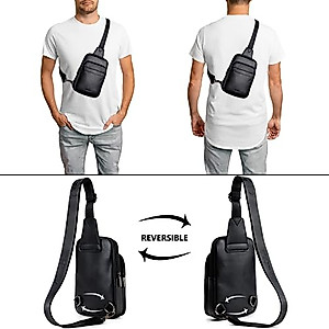 CANTLOR Small Leather Sling Bag Backpack for Men Crossbody Bag Fanny Pack Casual Hiking Travel Daypack