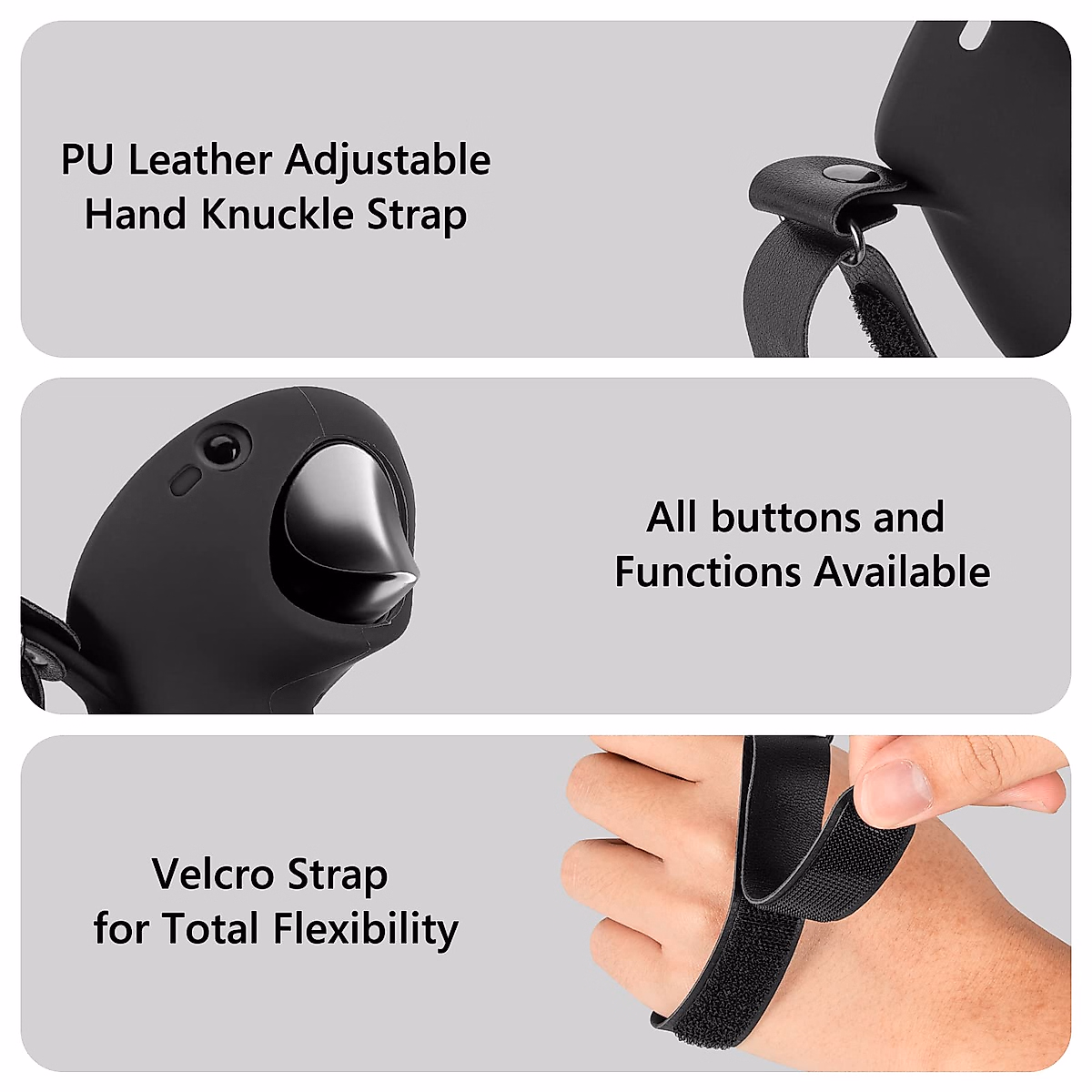 Geekria Silicone Controller Cover Compatible with Meta Quest Pro, Anti-Throw Handle Sleeve Gaming Accessories, Adjustable Wrist Knuckle (Black, 1 Pair)