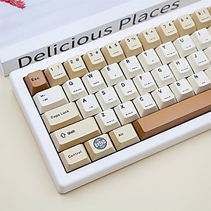 ZMX PBT Retro Keycaps,Cherry Profile Thick Dye-Sub Keycaps Set Full 143 Keys Custom Keycap for ISO ANSI 60% 65% 100% TKL Cherry MX Switches Mechanical Gaming Keyboard Vintage Beige Keycaps