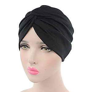 Chemo Sleep Turban Headwear Scarf Beanie Cap Hat for Cancer Patient Hair Loss (Black)