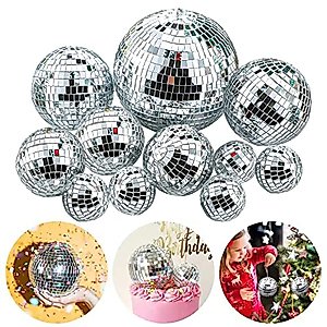 Newmemo 11pcs Disco Ball Cake Decoration Mirror Cake Topper 70's Disco Disco Ball Table Decorations Disco Ball Centerpiece Decor Dance Birthday 70s Theme Party