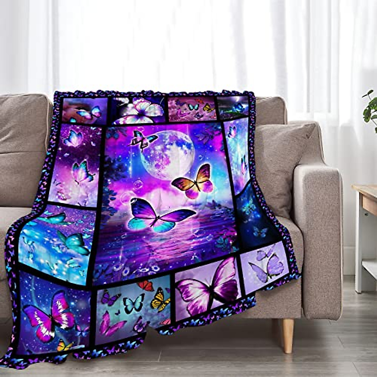 Butterfly Blanket for Women Girls Super Soft Cozy Purple Butterfly Fleece Throw Blanket Warm Fuzzy Plush Fantasy Butterfly Gifts for Women Flannel Gift Blankets for Kids Adults 50"x40"