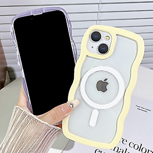 Yeddabox Compatible for iPhone 13 Case with Magsafe, Wave Magnetic Phone Case Cute Water Ripple Candy Colors Frame Shockproof for iPhone 13 Phone Case for Women 6.1 Inch - White