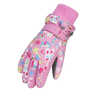 Winter Gloves for Kids Waterproof Boys Girls Snow Ski Gloves Toddler Snowboarding Gloves Windproof Pink S