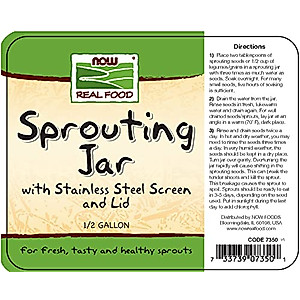 NOW Foods, Sprouting Jar with Stainless Steel Screen, Designed for Legumes, Seeds and Grains Sprouting, 1 Jar