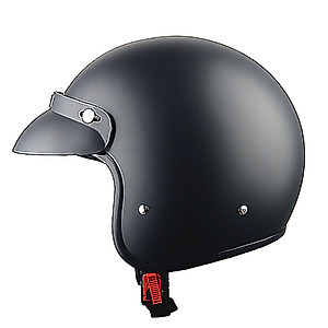1Storm Motorcycle Mopeds Open Face Helmet Scooter Pilot Half Face Helmet with Peak Visor, Matt Black Large