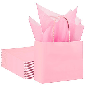 DjinnGlory 24 Pack Mini Tiny Small Pink Paper Gift Bags with Handles 6x5x2.5 Inch and 24 Tissue Paper for Wedding Baby Shower Princess Birthday Party Favors Goodies