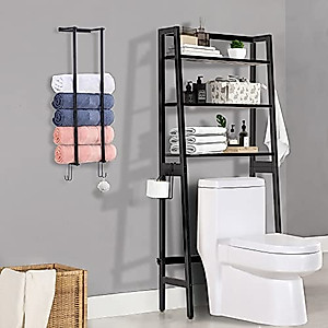 MallKing 3-Tier Over The Toilet Rack Wooden Bathroom Spacesaver and Wall Towel Rack Metal Bathroom Rolled Towels(Black)