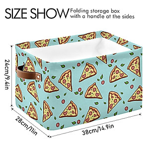 KEEPREAL Doodle Pizza Storage Baskets,Decorative Collapsible Rectangular Canvas Fabric Storage Bin for Home,2 Pack