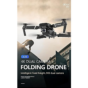 E88 Pro Drone with 4K Camera, WiFi FPV 1080P HD Dual Foldable RC Quadcopter Altitude Hold, Headless Mode, Visual Positioning, Auto Return Mobile App Control, Black, 7.83 x 7.17 x 2.87 inches