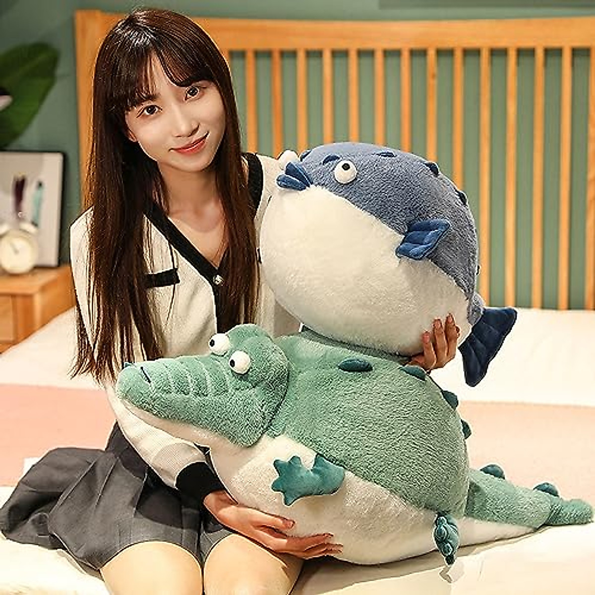 XIYUAN Crocodile Plush Toy Puffer Fish Doll, Stuffed Animal Toy Cushion Pillow, Crocodile Stuffed Animal, Boys and Girls Plush Doll Toy or Children's Gift (Blue, 18-Inch)