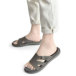 KuaiLu Womens Fashion Orthotic Slides Ladies Lightweight Athletic Yoga Mat Walking Sandals Slip On Thick Cushion Recovery Slippers Sandles Comfortable Plantar Fasciitis Arch Support Grey Size 9.5