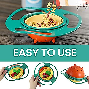 CheemZ Gyro Bowl for Toddlers-Baby Magic Bow-360 for Kids Age 1 To 3 Years-Spill Resistant Bowls for Toddlers with Lid and 360 Bowl Rotations, Mess Free Snack Bowls for Toddlers, 17 x 17 x 7cm - Green