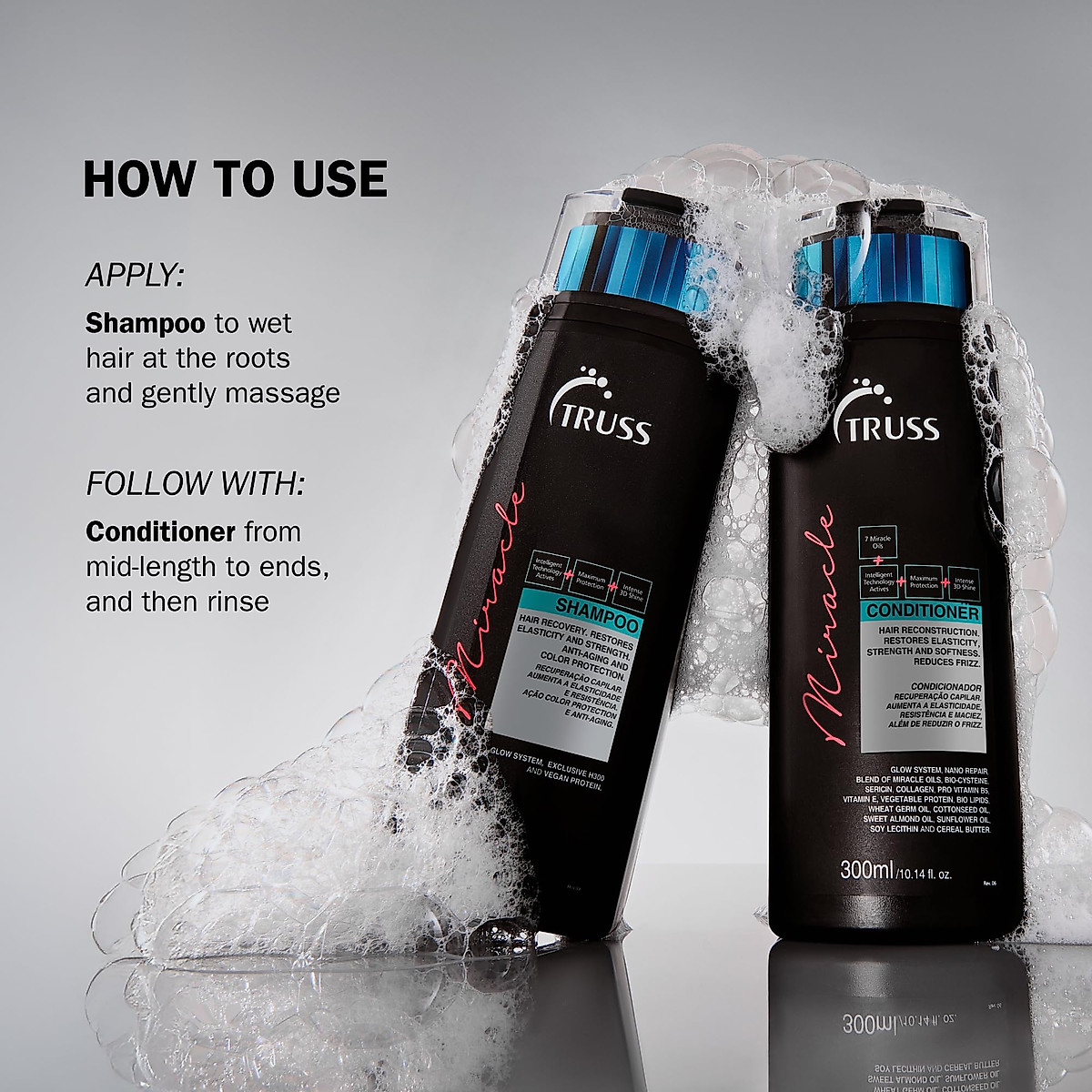 TRUSS Miracle Shampoo - Anti-Aging Shampoo for Straight, Wavy, or Curly Hair - Daily Repair & Moisturizing - Paraben-Free, Color Protection (300 ml)