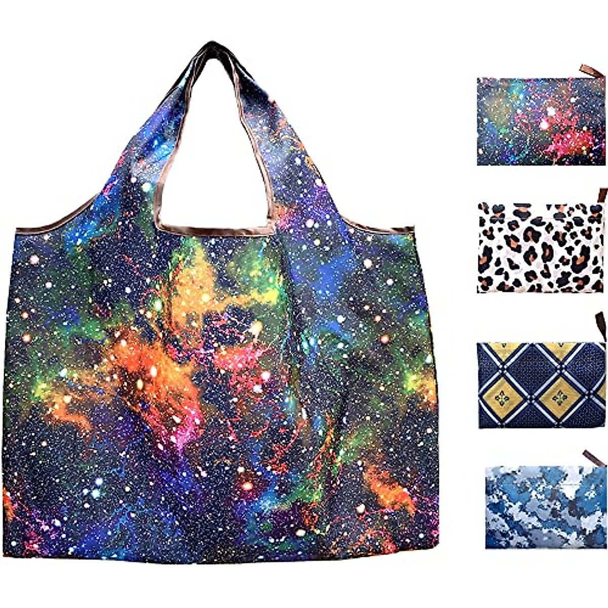 Aschar 4 Packs Reusable Grocery Bag Large Washable Fold Nylon Shopping Tote Bag (Mix)