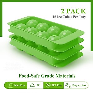 AIBIRUI Round Ice Cube Mold,2 x 8 PCS x 1.8'' Whiskey Ice Cubes,Circle Ice Cube Tray with Lid and Bin,Sphere Ice Ball Maker Mold,Large Ice Cube Molds for Cocktails,Coffee(Whiskey Ice Cubes Mold,Green)