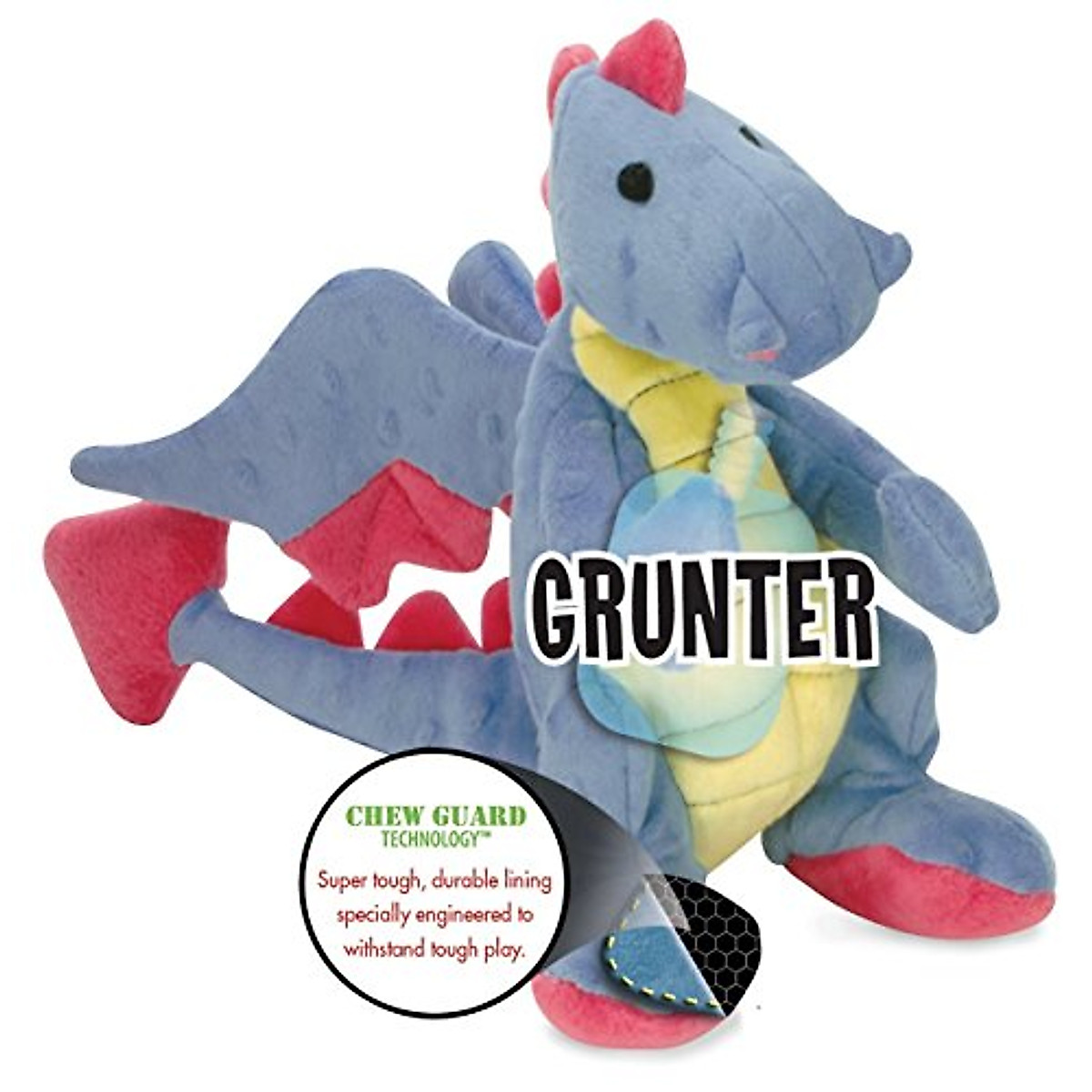 goDog Bubble Plush Dragons Squeaky Dog Toy, Chew Guard Technology - Periwinkle, Large