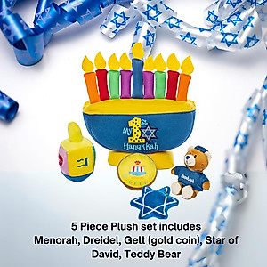 Genius Baby Toys My First Hanukkah Playset with 4 Deluxe Sensory Toys (Dreidel, Star of David, Gelt, Teddy Bear) for Baby - Jewish Holiday Keepsake for Babies