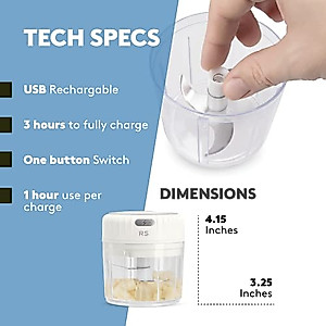 Real Simple Electric Mini Food Processor | Mini Chopper for Quick Food Prep Station, Portable Salad and Minced Onion | Portable USB Charging, 250 ML Food Container | White