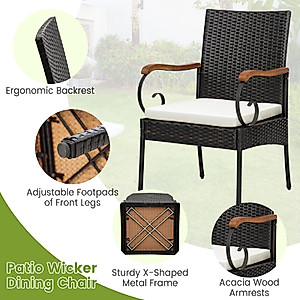 Tangkula Patio Wicker Chairs Set of 4, All Weather Heavy Duty Outdoor PE Rattan Dining Chairs, with Soft Zippered Cushion, for Backyard, Balcony, Poolside (2, Off White)