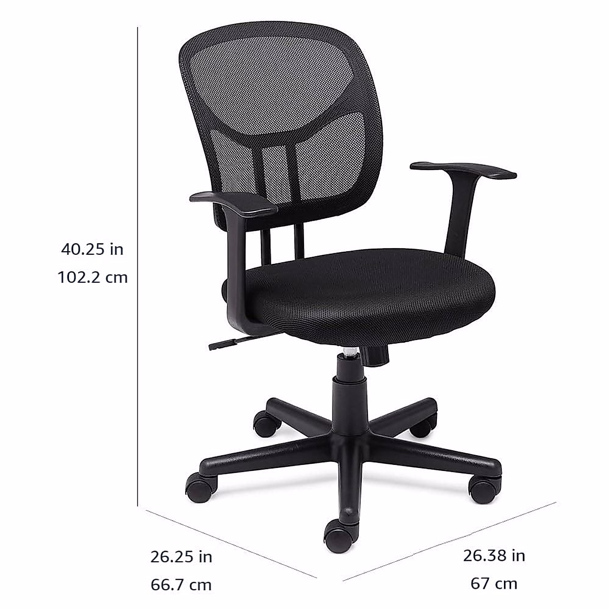Amazon Basics Mesh, Mid-Back, Adjustable, Swivel Office Desk Chair with Armrests, Black
