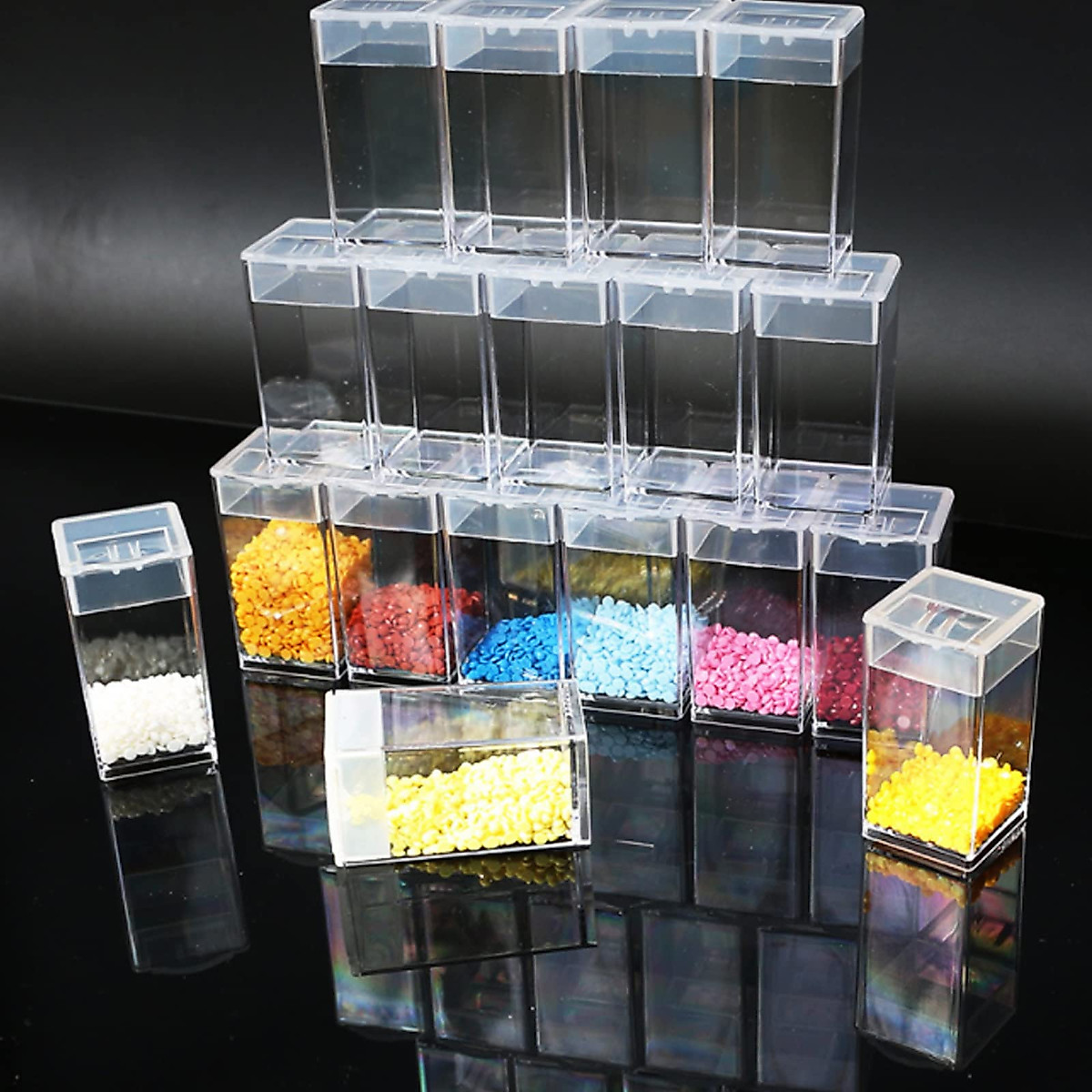 Tighall 20 Pack Diamond Embroidery Storage Jars Small Beads Storage Container Refills Clear Plastic Storage Box for DIY Stitch Tools Nail for Small Object (20Pcs, Square)