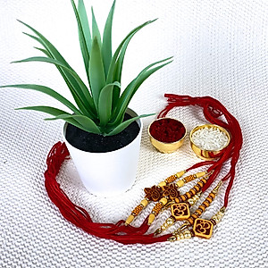 CRAFTONE Set of 6 Om & Ganesha Design Traditional Rakhi for Brother, Designer Rakhi Set for Raksha Bandhan, Moti Beads Rakhi Thread Bhaiya Bhabhi Sister Rakhi Band for Rakshabandhan with Roli Chawal