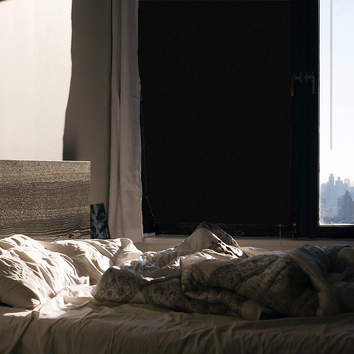 Danodoi 17.7'' x 157'' Black Window Privacy Film Frosted Glass Window Film Opaque Window Stickers Self Static Cling Decorative Window Cling Bathroom Door Covering Heat Blocker Decorative Sticker