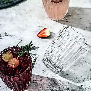 Vintage Juice Glasses 7.9 oz. set of 6 from 1500 C Tabletop Stripe Cup Old Fashion Tumbler Antique European Style woman Drinking Water Glassware Whiskey Iced-tea Beverage Milk Soda Coke for Home