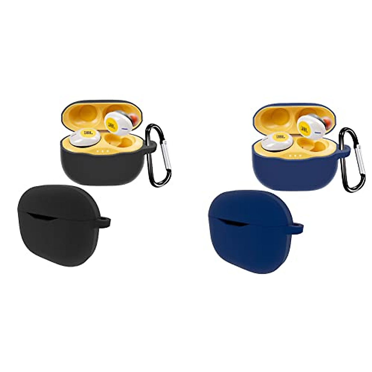 2 Pack DAYJOY Soft Silicone Protective Case Cover Compatible with JBL Tune 120TWS/125TWS Earphone, Protective Skin Sleeve with Key Chain (Black+Blue)