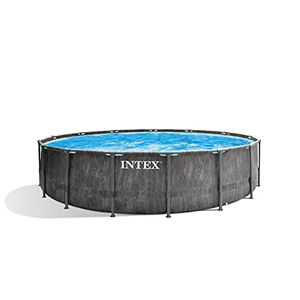 Intex Greywood Prism Frame 15' x 48" Round Above Ground Outdoor Swimming Pool Set with 1000 GPH Filter Pump, Ladder, Ground Cloth, and Pool Cover