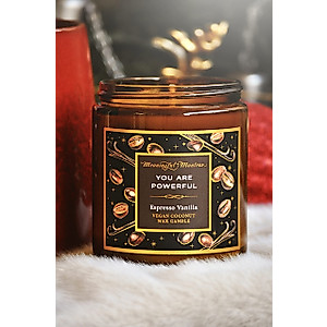 You are Powerful Coffee Shop Espresso Vanilla 8oz Aromatherapy Candle | 34 Hour Burn | Real Essential Oils and Coconut Wax