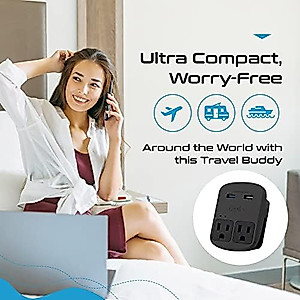 Ceptics World Travel Adapter Kit - QC 3.0 Dual USB + Dual US Outlets, Surge Protection, Perfect For Europe, UK, China, Australia, Japan, Perfect For Laptop, Cell Phones, Cameras - Safe ETL - Black