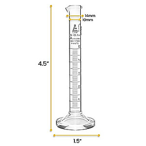 EISCO Graduated Cylinder, 5ml - Class A Tolerance ±0.05ml - Round Base - White Graduations - Borosilicate 3.3 Glass