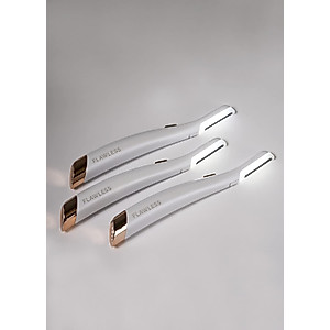 Finishing Touch Flawless Dermaplane Glo Lighted Facial Exfoliator - Non-Vibrating and Includes 6 Replacement Heads, White/Rose Gold