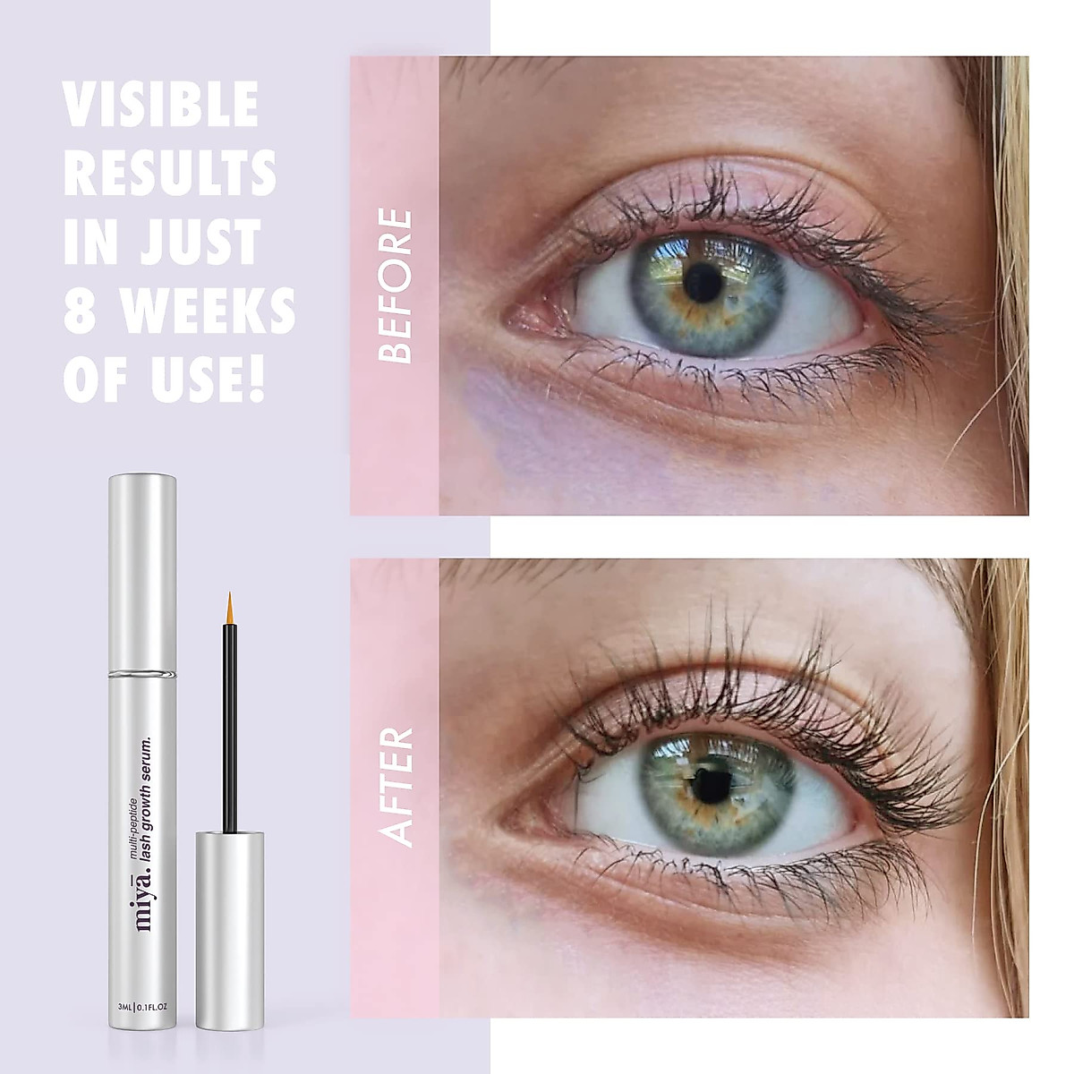 MIYA LASH | Eyelash Growth Serum | Eye Lash Serum | Natural Lash Enhancer for Longer, Thicker Healthier Lashes | Gentle Effective Lash Growth Serum | Oil Free Lash Booster 3ml