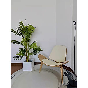 ZEFISON Hans Wegner Style Three- Legged Shell Chair Ash Plywood White Faux Leather Accent Chair Living Room Furniture Mid-Century Modern Shell Chair (Wood Color-White)