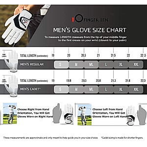 FINGER TEN Golf Gloves Men Left Hand Right with Ball Marker Pack, Mens Leather Golf Glove All Weather Grip, Fit Size Small Medium ML Large XL (White(Men Gloves), Medium(Worn On Left Hand))