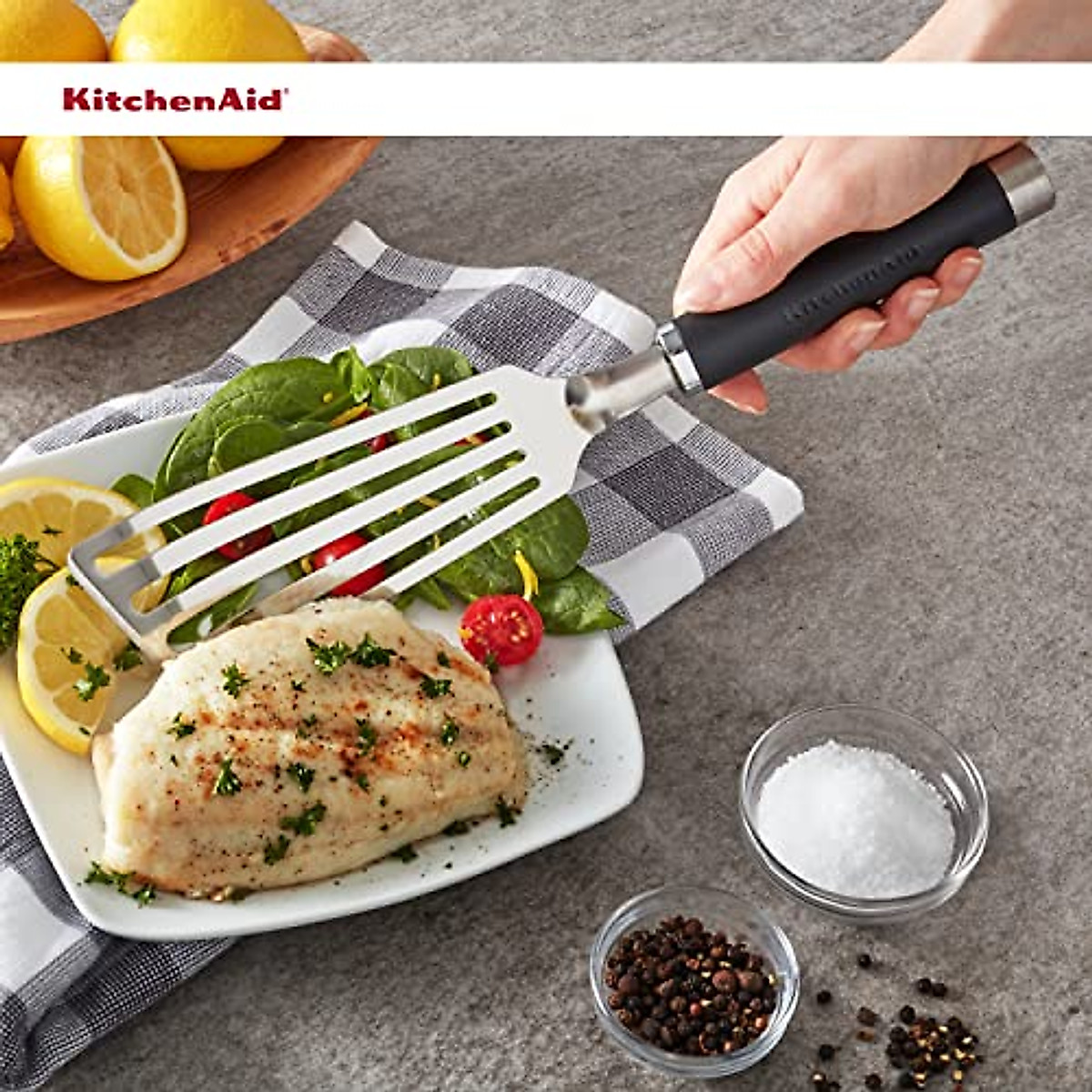 KitchenAid Gourmet Stainless Steel Flex Turner, One Size, Black