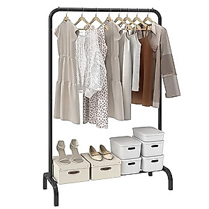 VEVOR Clothes Rack with Wheels, Heavy Duty Clothing Garment Rack with Hanging Rod and Bottom Storage Area, Adjustable Length Clothing Rack, 2 Lockable Wheels