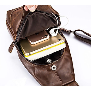 BULLCAPTAIN Genuine Leather Men Bags Shoulder Sling Crossbody Bag Casual Mens Chest Bag Travel Hiking Backpack(Brown)