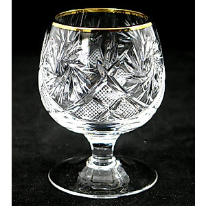 Neman Russian Cut Crystal Sherry Glasses with Gold Rim Shot Glasses on Short Stem. 1.2oz (35ml). Set of 6