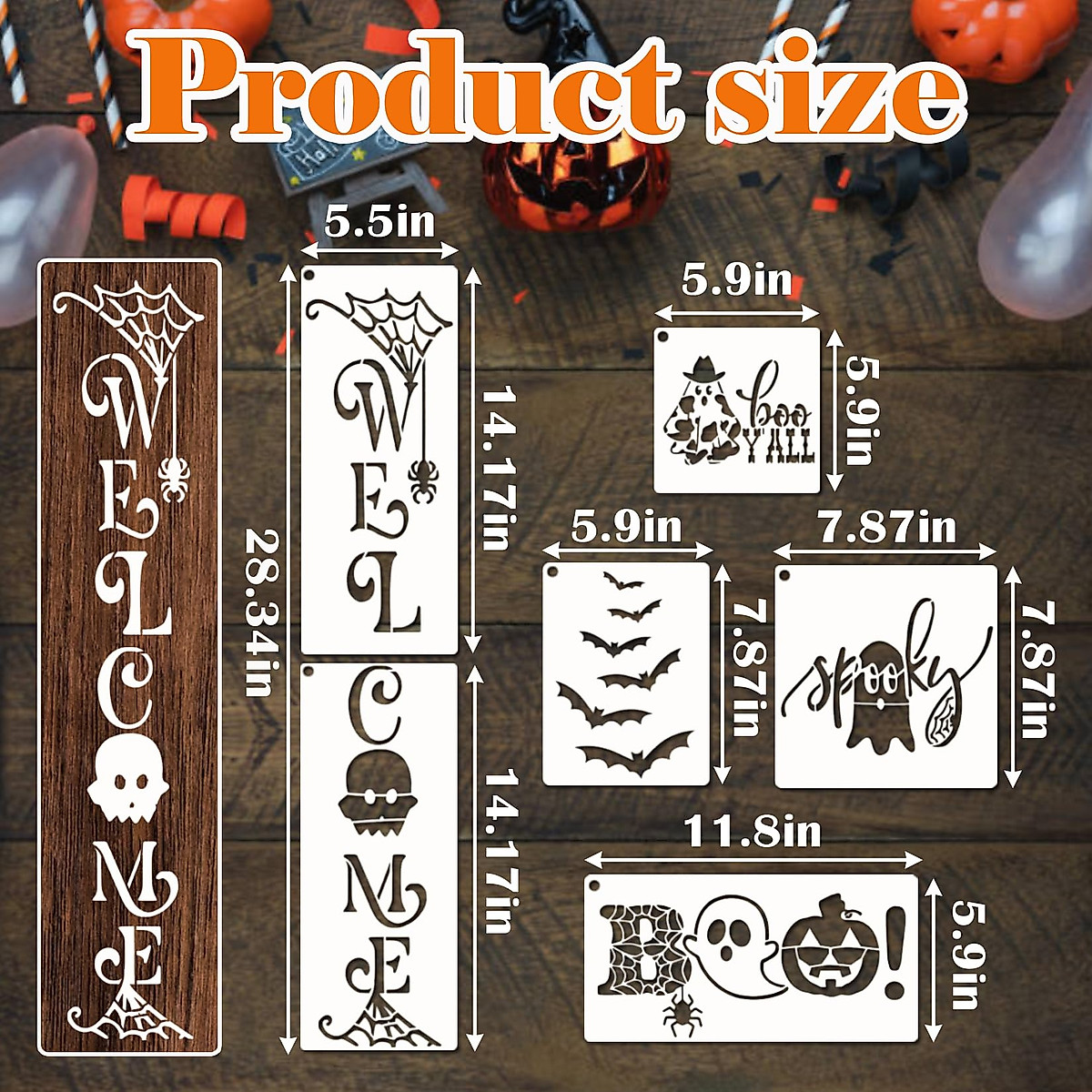 Halloween Stencils for Painting on Wood Door Sign Reusable Large Holiday Stencil for Crafts Canvas Wall Shirts Cookie Drawing Paint Decorating (Halloween Sign)
