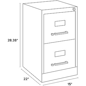 Pemberly Row 22" Deep 2-Drawer Classic Design Metal Letter Width Vertical File Cabinet, with Lock, Steel Ball-Bearings, Commercial Grade, for Business/Educational/Personal Office, in Black