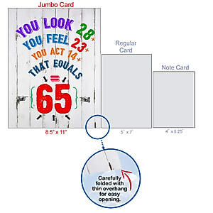 NobleWorks - Jumbo Card for 65th Birthdays (8.5 x 11 Inch) - Fun Milestone Birthday Celebration, Big Group 65 Year Old Greeting from All of Us - Age Equation 65 J9421MBG-US