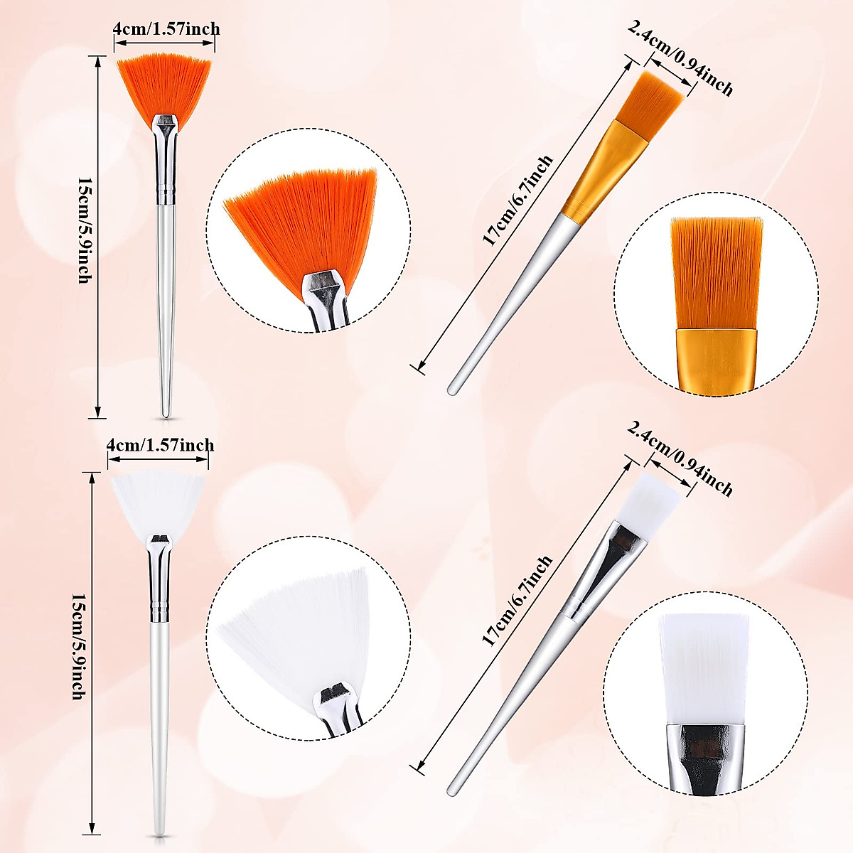 16 Pieces Face Mask Fan Brush Applicator Set Includes Soft Facial Fan Brush Esthetician Face Mask Brush Cosmetic Makeup Tools for Eyelash Extension(6 Inches long,Simple)