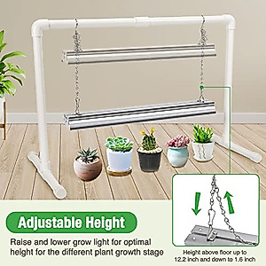 Soligt 2 ft Grow Light for Seed Starting with Stand, Double Tube Warm White Full Spectrum Seedling Grow Light for Indoor Plants, 80 LED Chips, Height Adjustable