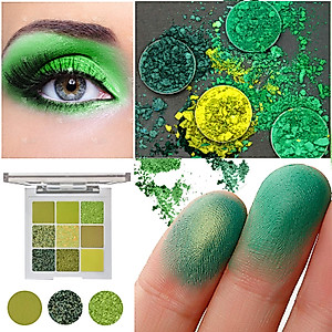 Green Eyeshadow Palette,9 Colors Matte Shimmer Eye Shadow High Pigmented Professional Eye Makeup Palette,Waterproof Long Lasting Profusion Makeup Palette With 2 eyeshadow brushes(Green)
