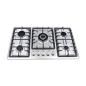 5 Burners Gas Stove Top, 34 inches Gas Cooktop, Stainless Steel Cooktop Cast Iron Grates Gas Stovetop with Thermocouple Protection and Easy to Clean