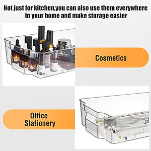 CherHome Refrigerator Organizer Bins，2PCS Plastic Storage Bins for Freezer，Cabinet&Pantry，Stackable Freezer Organizer Bins with Built-in Handle,Clear Bins for Kitchen Storage (15 X 8.5 X 3.5in)